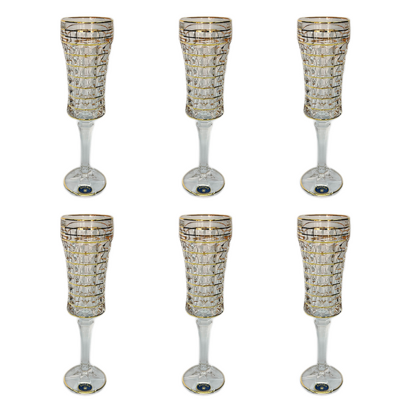Bohemia Crystal Flute Diamond Set, 6 Pieces -Gold -120 ml – Sheffield egypt