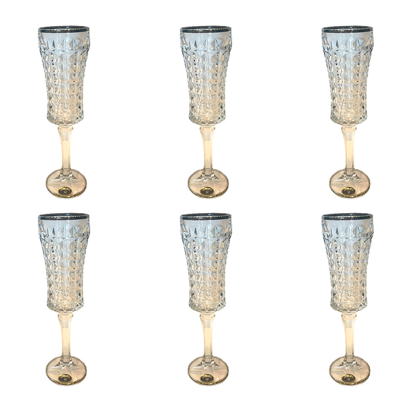 Bohemia Crystal Flute Diamond Set, 6 Pieces -Silver -120 ml – Sheffield ...