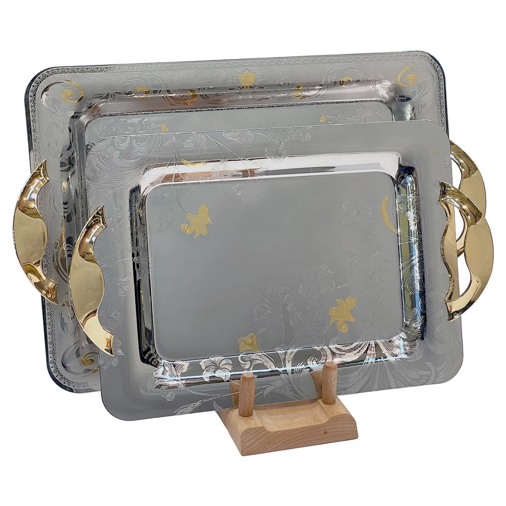Rectangular Tray with Handles, 2 Pieces -Italian Design -Silver & Gold ...